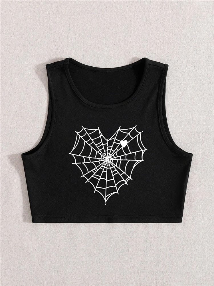 Women's gothic t-shirt with cobweb print in the shape of a heart